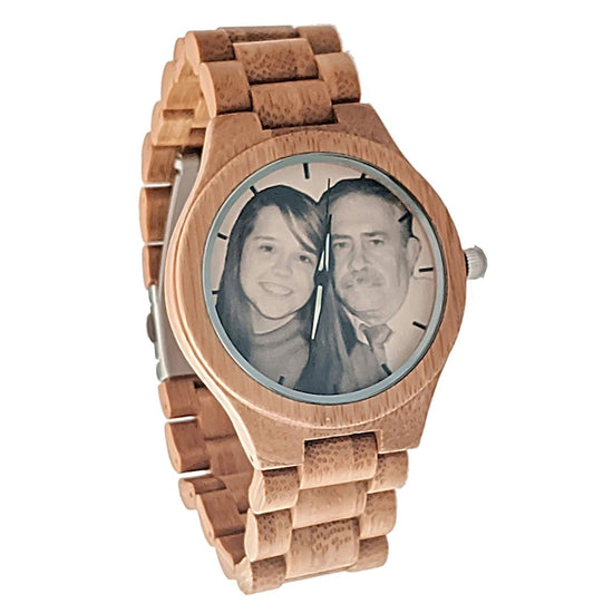 Personalized Bamboo Photo Wooden Watch – 44mm Custom Picture Engraving ...
