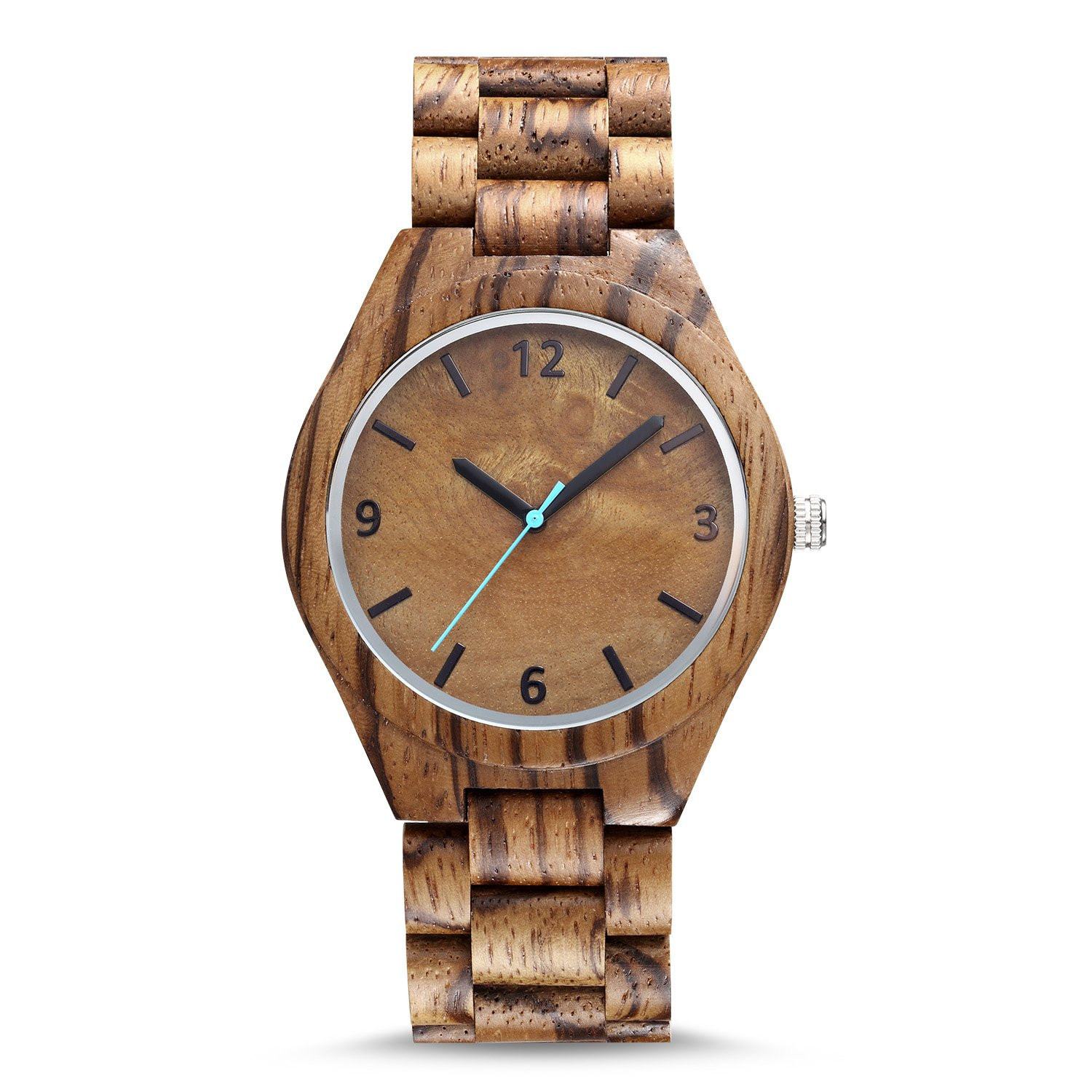 Personalized Wooden Watch for Men – Zebrawood 44mm – Round Face ...